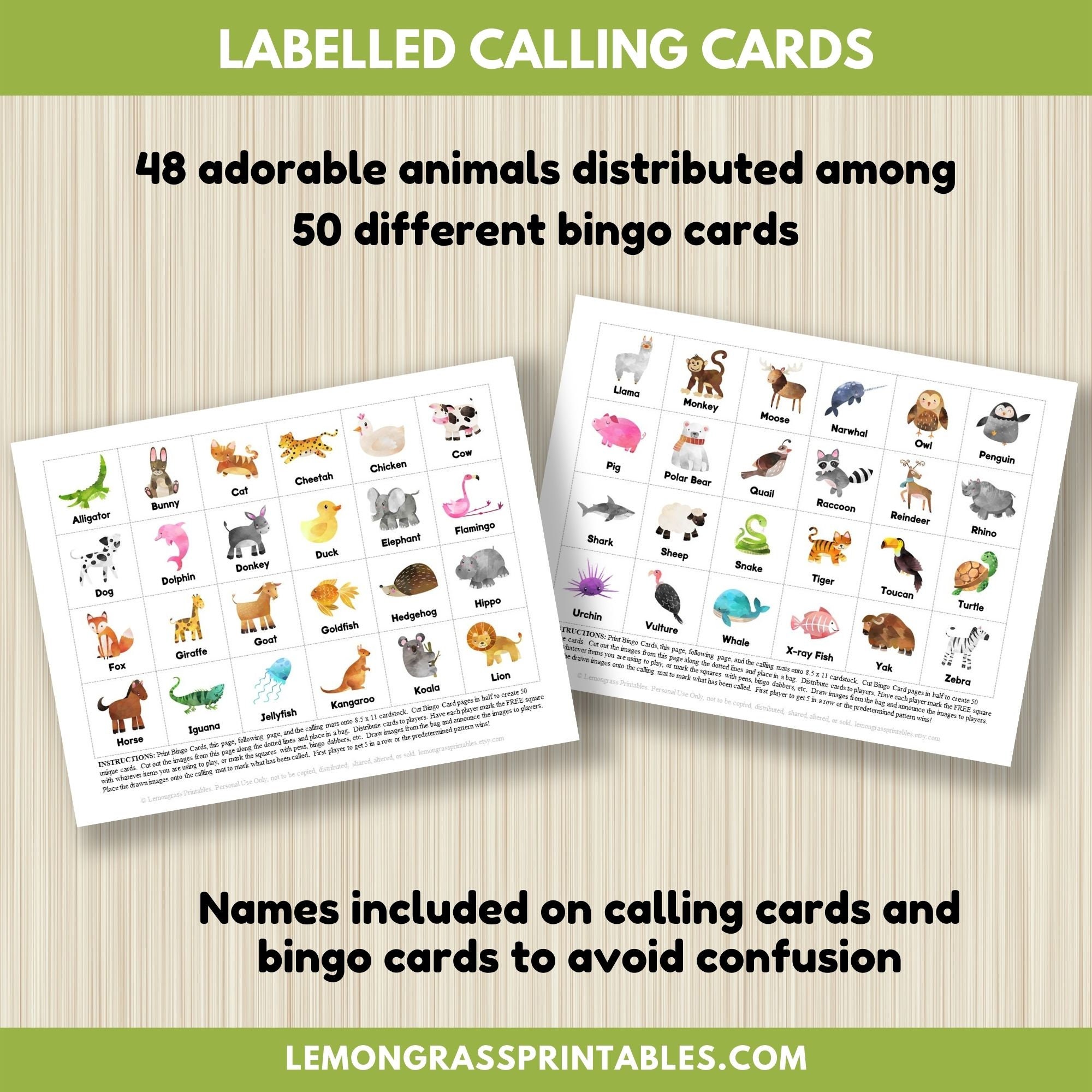 Animal Bingo Cards Printable Animal Party Favors for Kids | Etsy