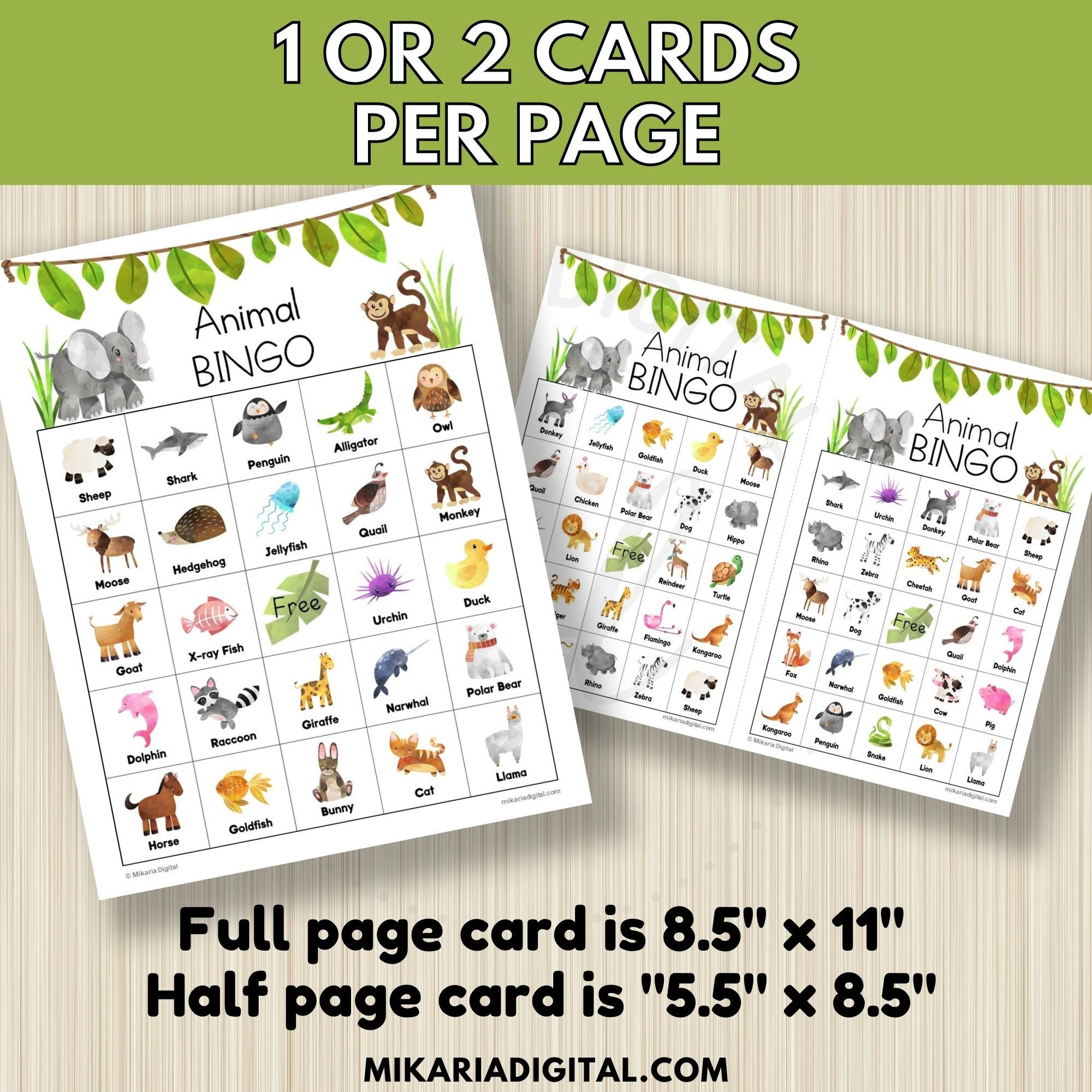 Animal Bingo Cards Printable Animal Party Favors for Kids - Etsy Australia