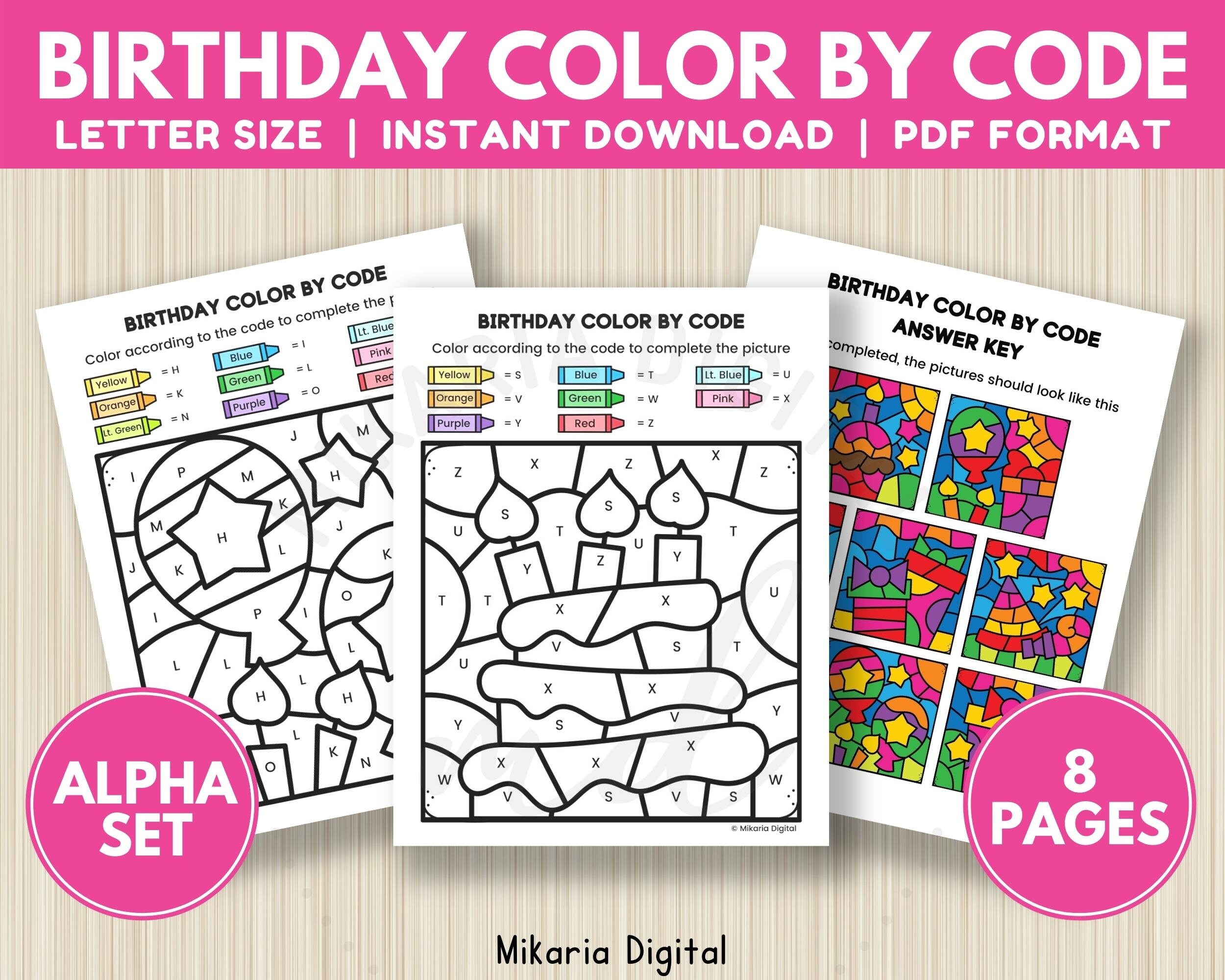 Birthday Coloring Pages Printable, Birthday Party Favors for Kids ...