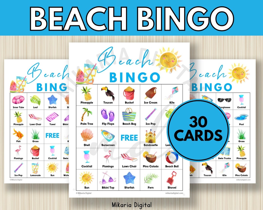 Beach Bingo Cards Printable Beach Birthday Party Favors for - Etsy