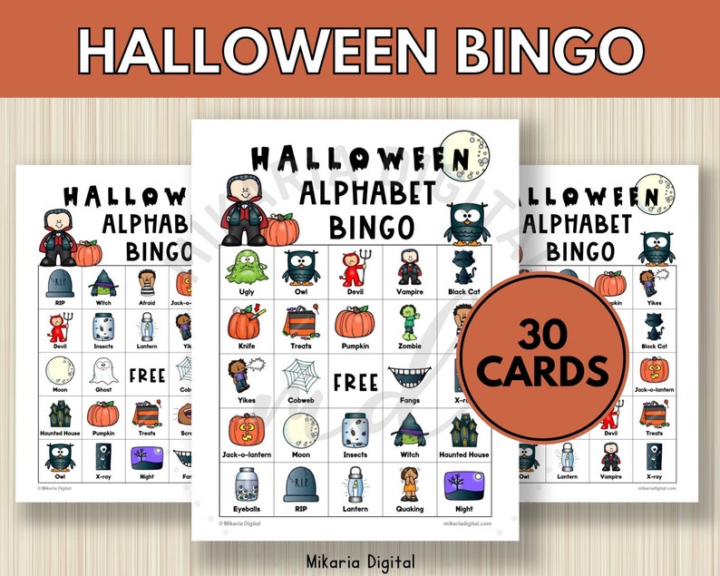 Halloween Alphabet Bingo Cards for Kids Halloween Party Game - Etsy Ireland