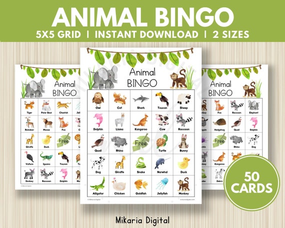Animal Bingo Cards Printable Animal Party Favors for Kids - Etsy UK