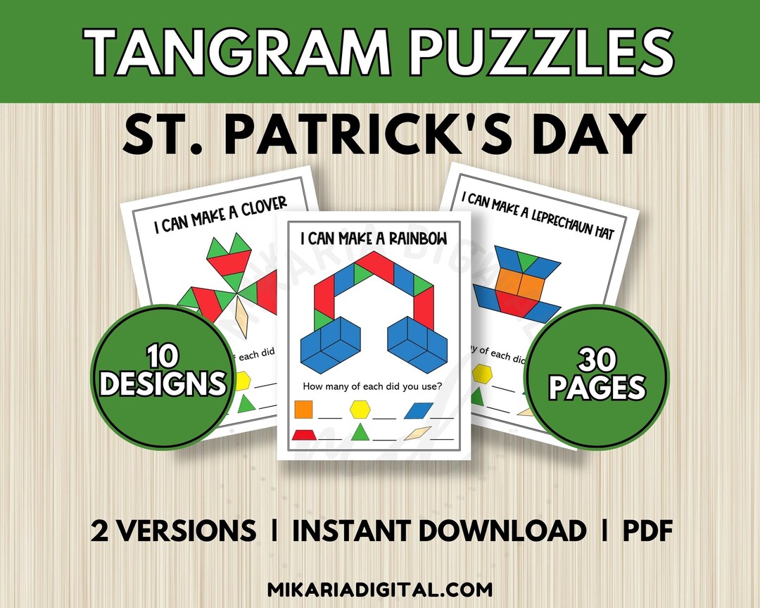 St. Patrick's Day Activities for Kids Tangram Puzzle - Etsy