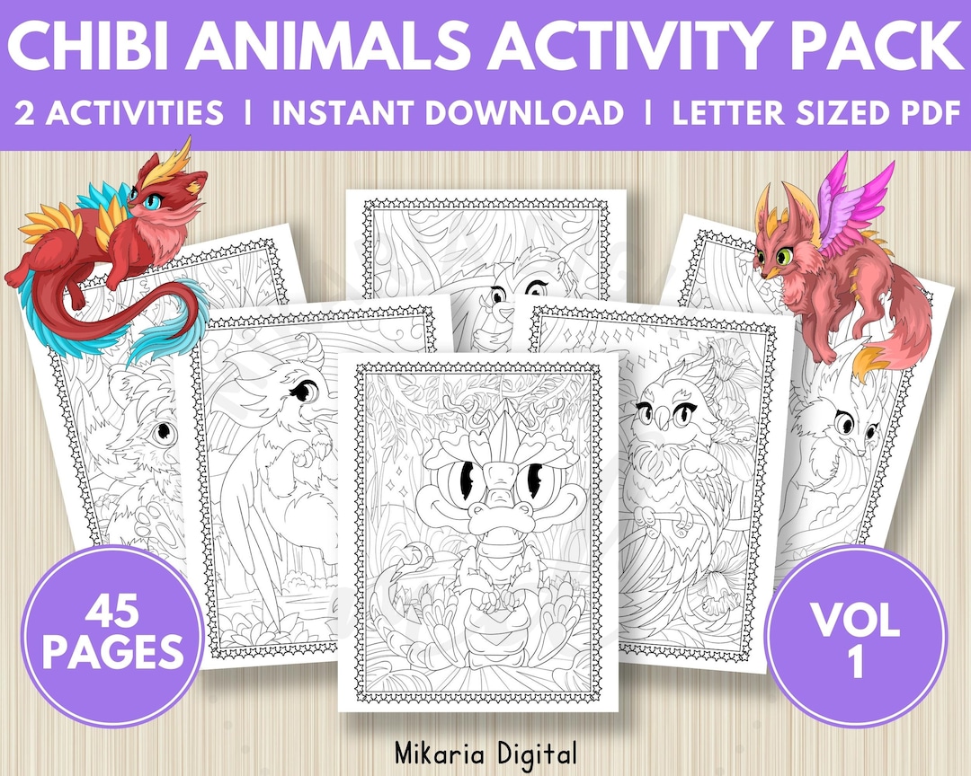 Mythical Animals Coloring Pages for Kids, Printable Chibi Coloring ...