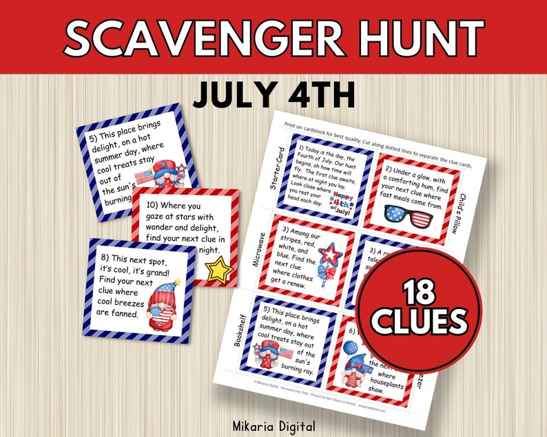 Printable Treasure Hunt Clues for Kids July 4th Games for - Etsy México