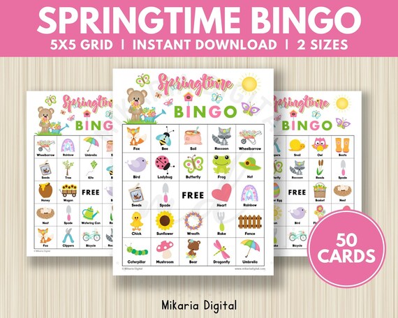 Spring Bingo Cards Printable Spring Birthday Party Games for - Etsy