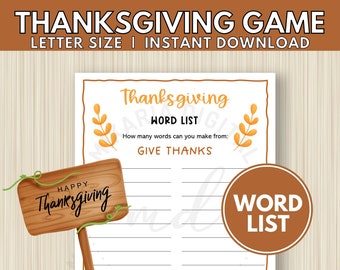 Thanksgiving A-Z Word Game Printable or Virtual Turkey Day - Etsy