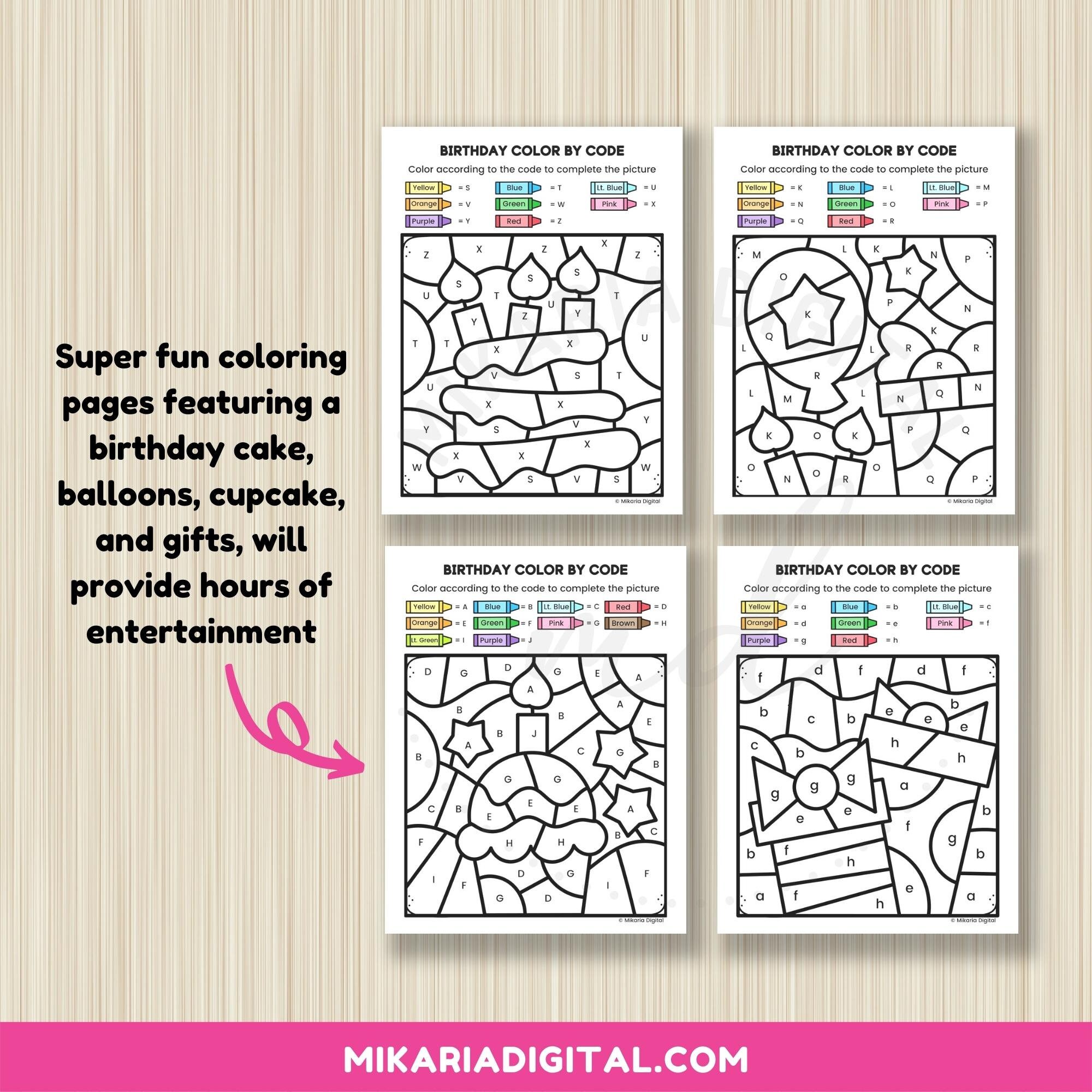 Birthday Coloring Pages Printable, Birthday Party Favors for Kids ...