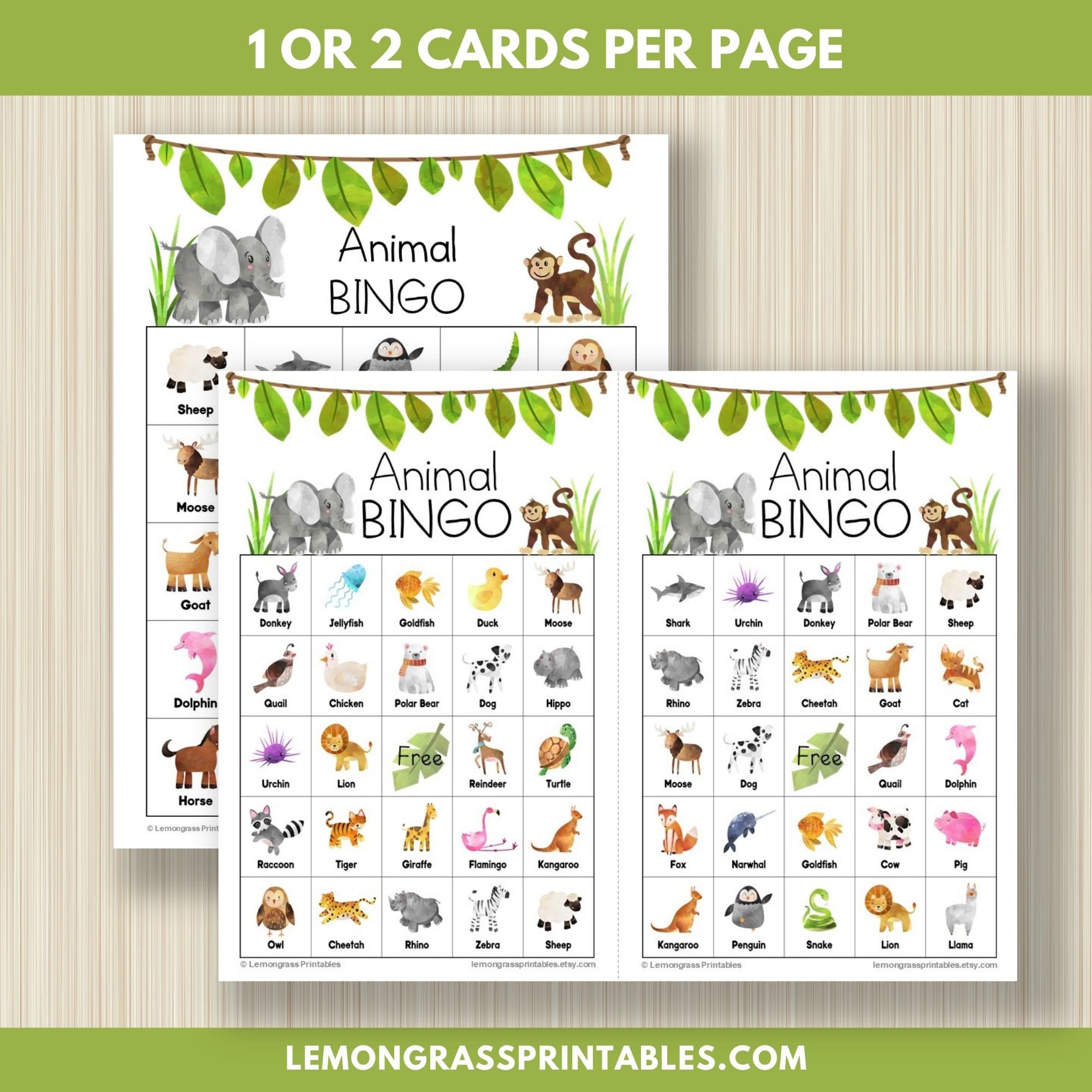 Animal Bingo Cards Printable Animal Party Favors for Kids | Etsy