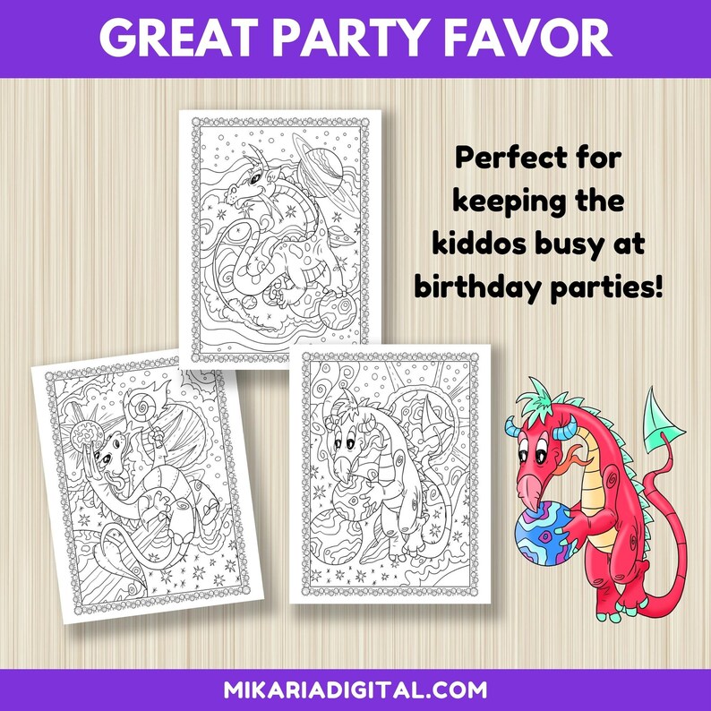Dragon Coloring Page Imprimible, Dragon Birthday Party Favors for Kids ...