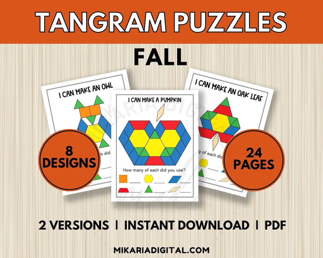Fall Pattern Block Mats, Tangram Puzzle Cards for Kids, Toddler ...