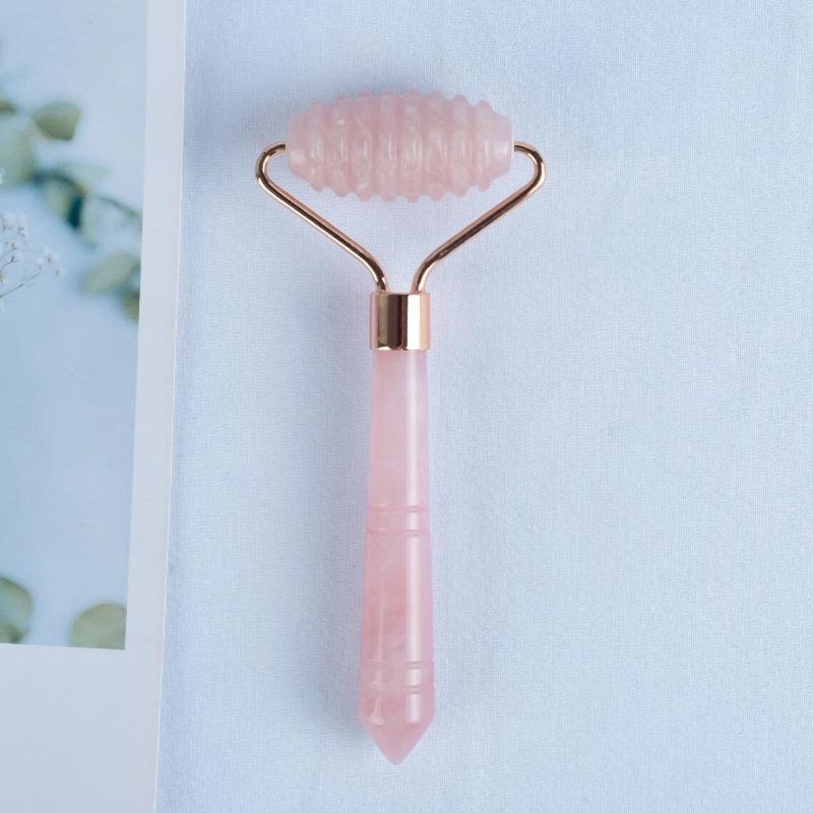 Rose Quartz Ribbed Facial Roller in Rose Gold finish | Etsy