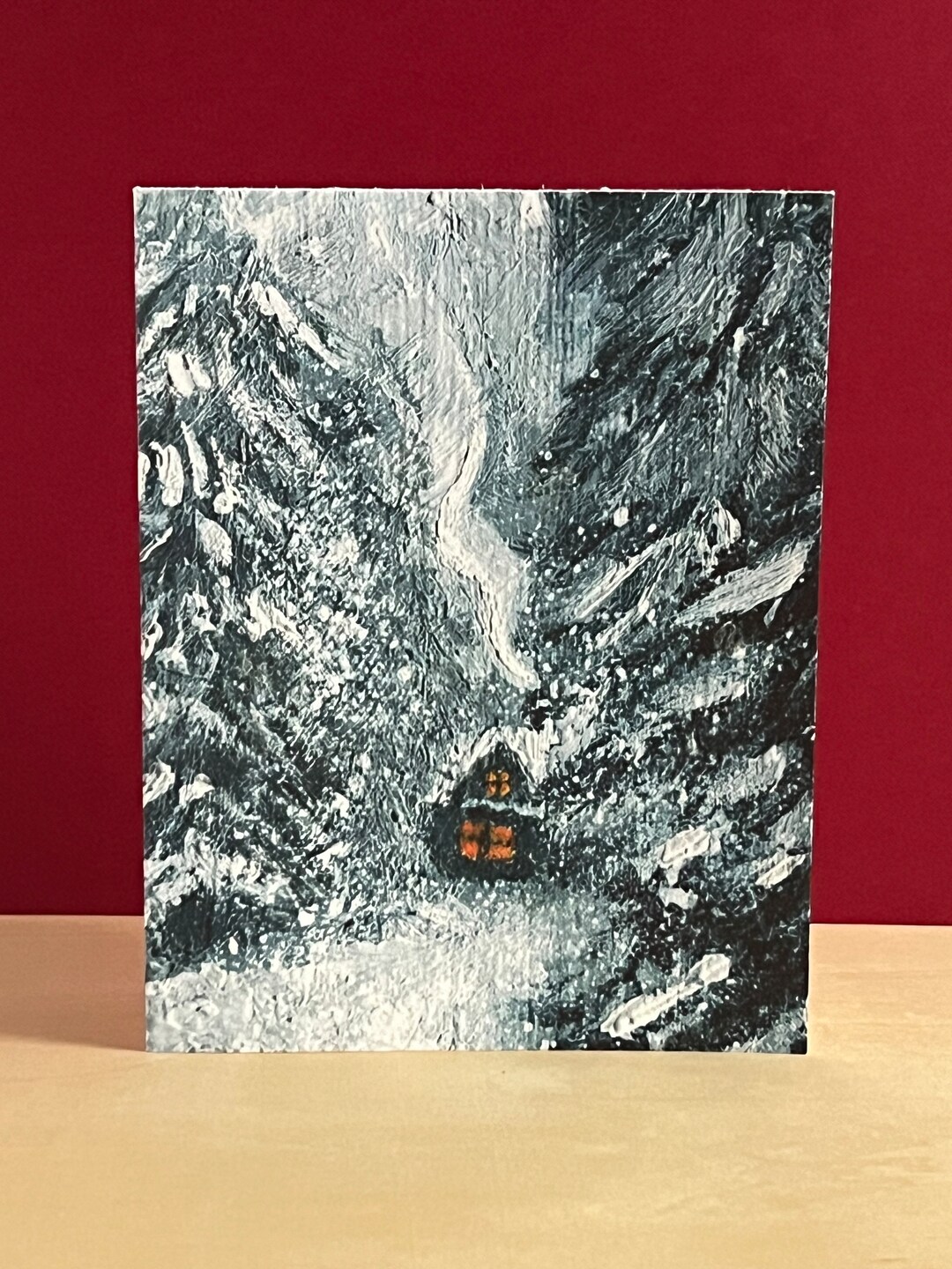 Snowy Cosy Cabin in the Woods Xmas Greeting Holiday Card snow Covered ...