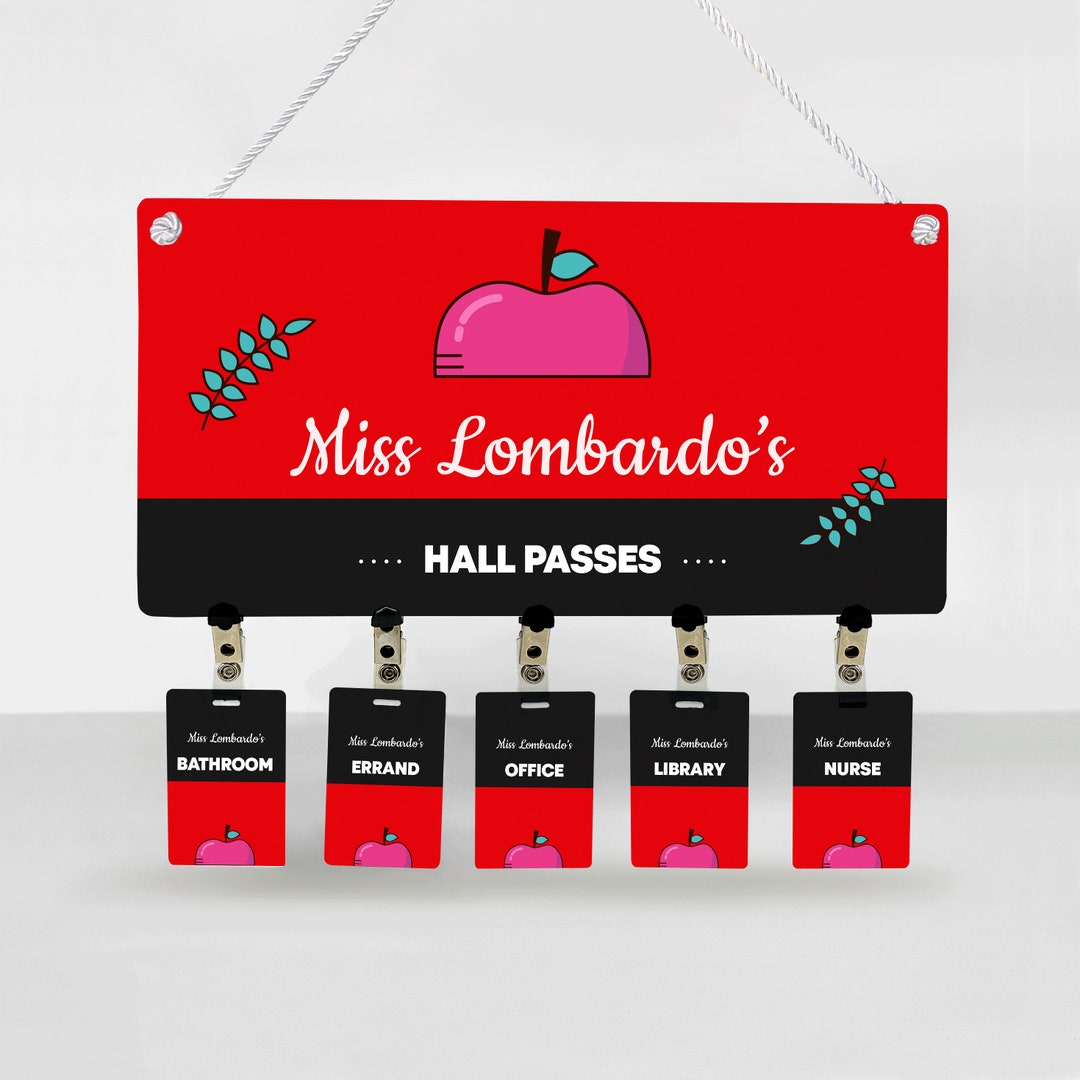 Hall Passes, Tag to Clips on Kids Clothes, Red Apple Theme, Classroom ...