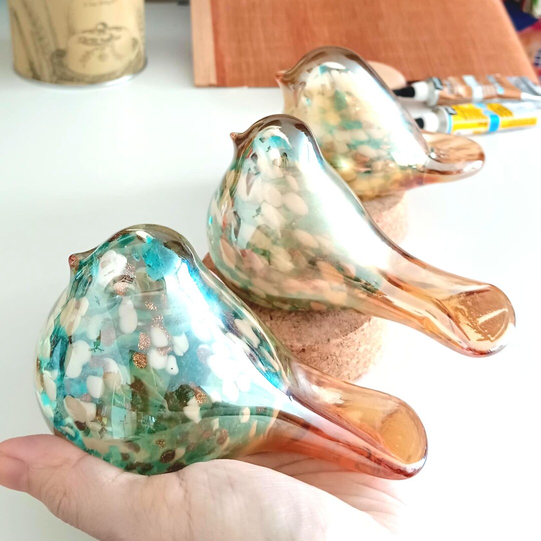 Colourful Art Glass Bird Sculpture on a Nest, Personalize Hand Blown ...