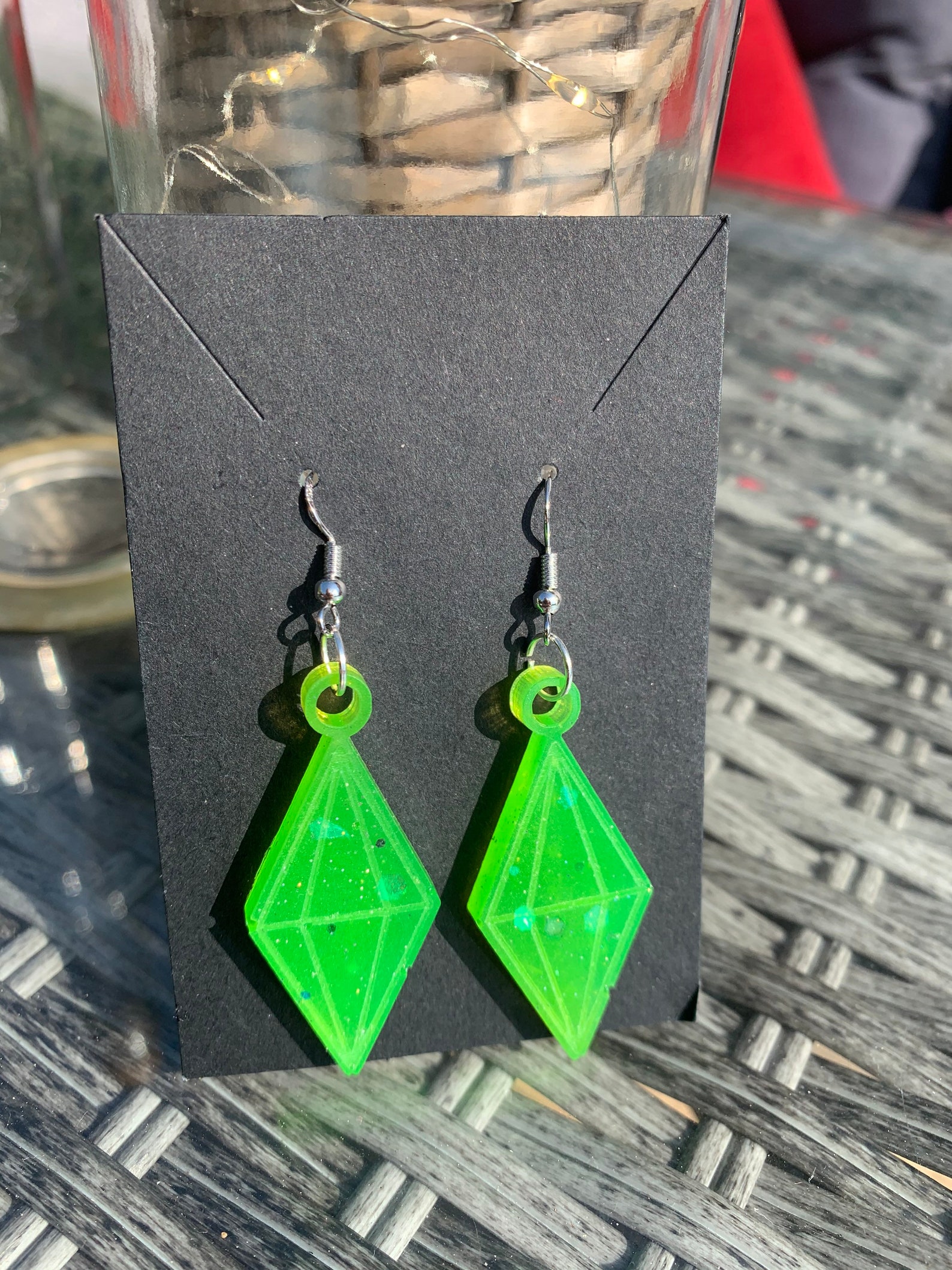 Plumbob the Sims Diamond Earrings Drop Handmade Resin Gaming - Etsy