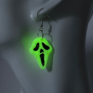 Scream Ghost Face Clay Glow in the Dark Dangle Drop Statement Earrings ...