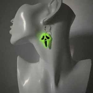 Scream Ghost Face Clay Glow in the Dark Dangle Drop Statement Earrings ...