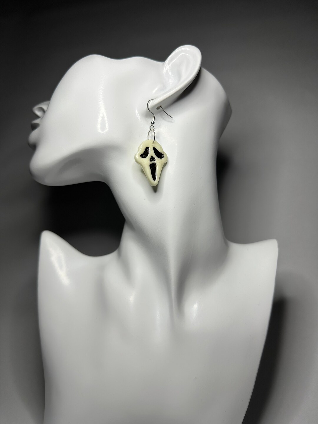 Scream Ghost Face Clay Glow in the Dark Dangle Drop Statement Earrings ...