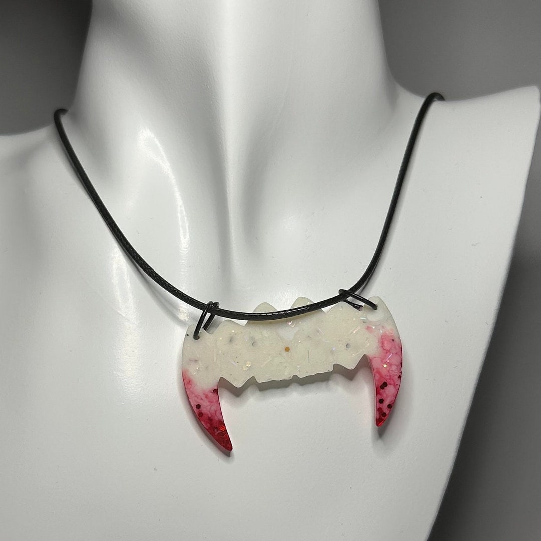 Vampire Fangs Resin Handmade Necklace Silver Plated Chain Halloween ...