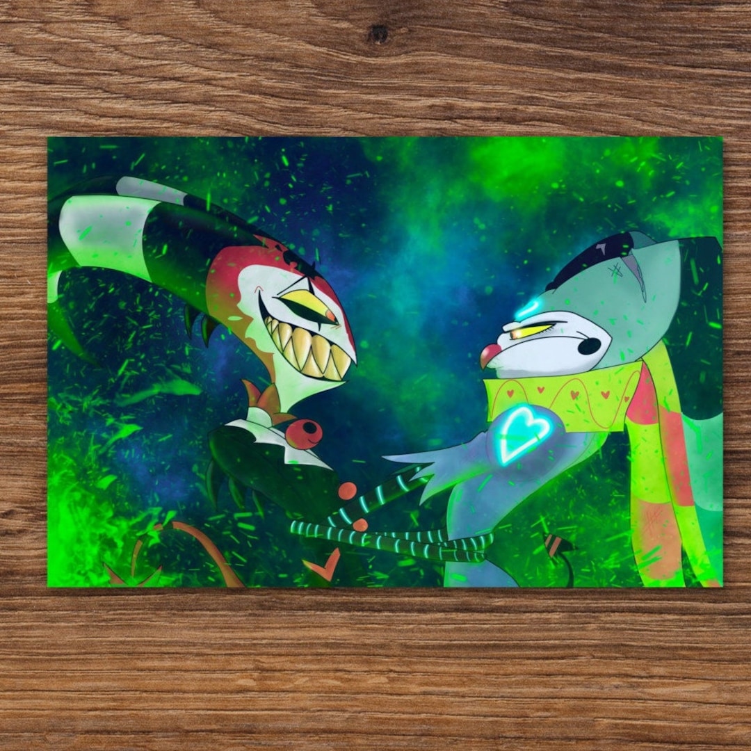 Blitzo Blitz Fizzarolli Helluva Boss Fan Art Painting Standard Postcard ...