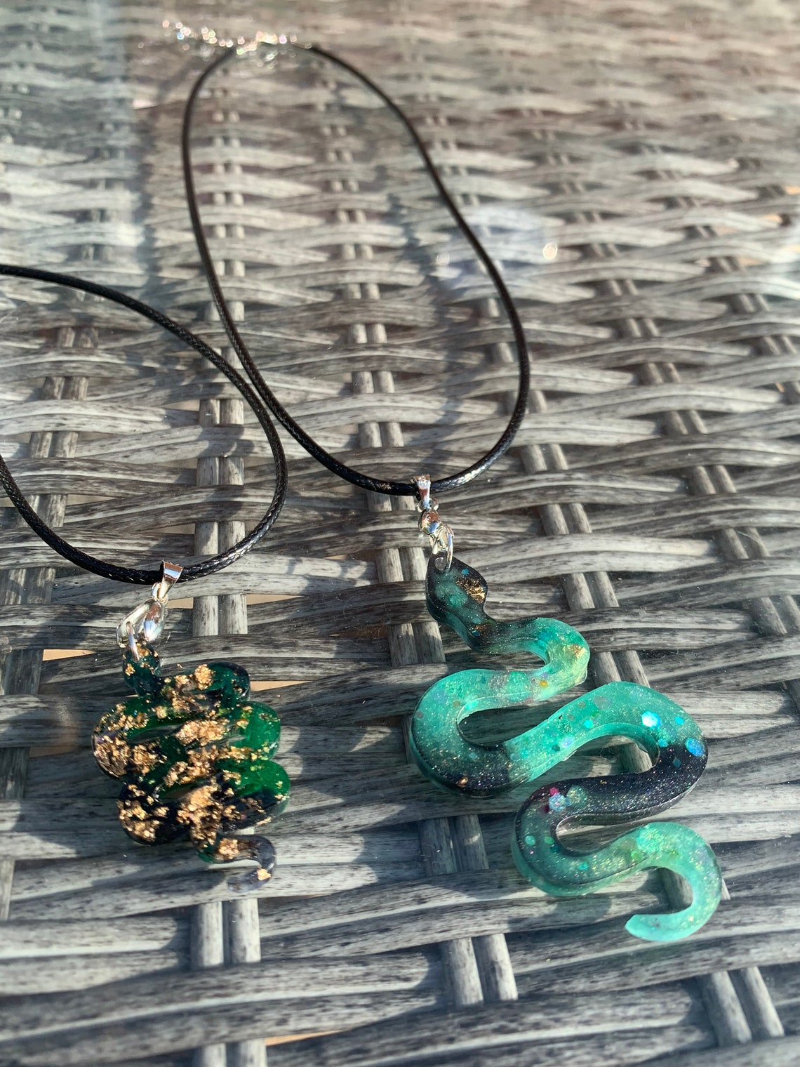 Snake Charm Necklaces Resin Handmade Large and Small Serpents - Etsy