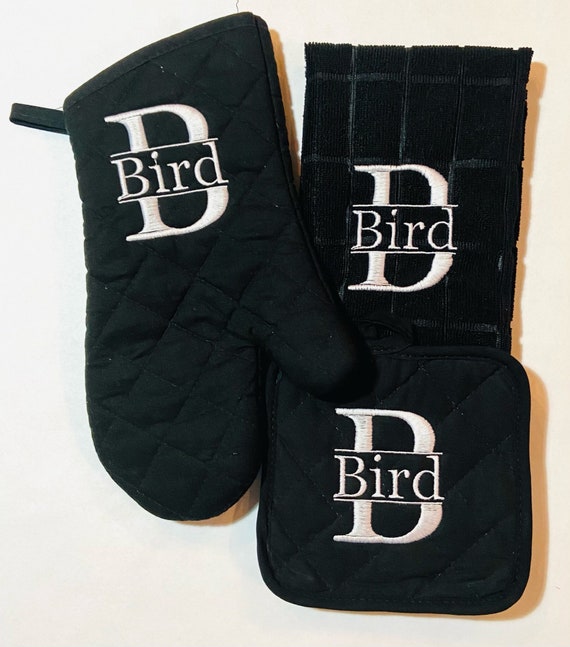 Personalized Kitchen Set Oven Mitt Pot Holder Kitchen Towel | Etsy