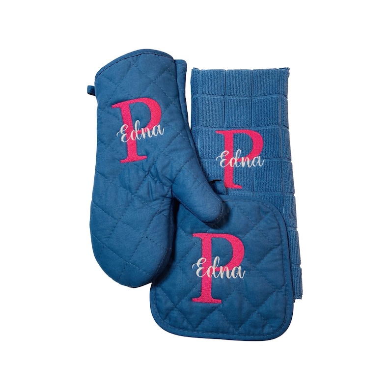 Personalized Kitchen Set, Oven Mitt Pot Holder Kitchen Towel Set ...