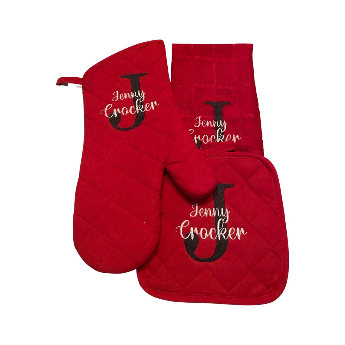 Personalized Kitchen Set, Oven Mitt Pot Holder Kitchen Towel Set ...