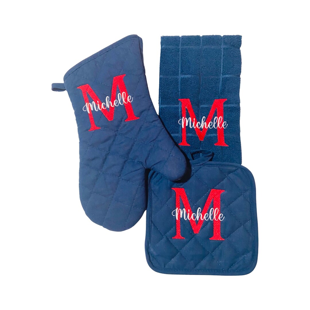 Personalized Kitchen Set Oven Mitt Pot Holder Kitchen Towel - Etsy