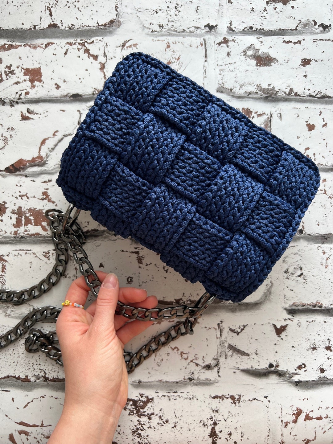 Dark Blue Classy Woven Handbag, Elegant Premium Handmade Purse, Thick ...