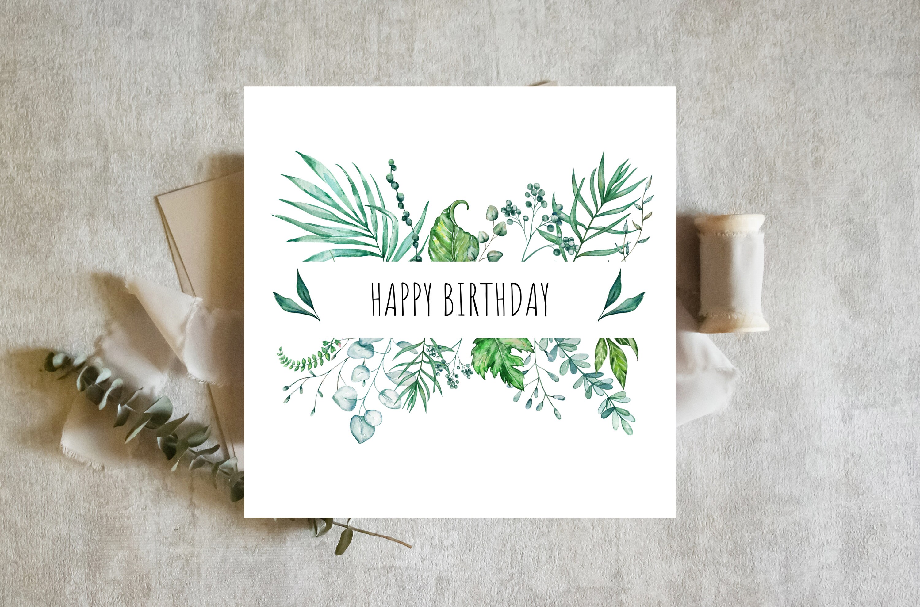 Printable Birthday Card, Greenery Card, Happy Birthday, Botanical ...