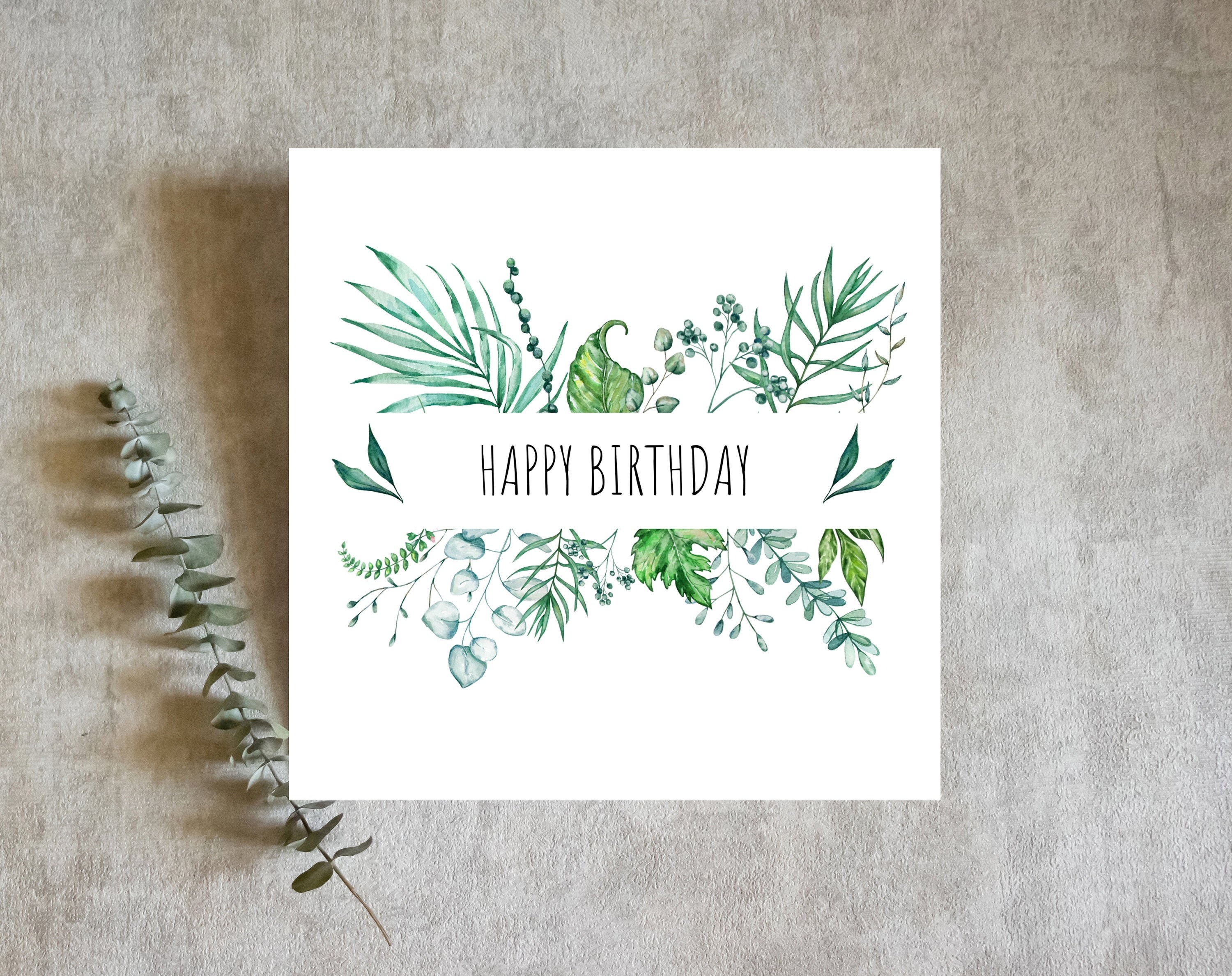 Printable Birthday Card, Greenery Card, Happy Birthday, Botanical ...