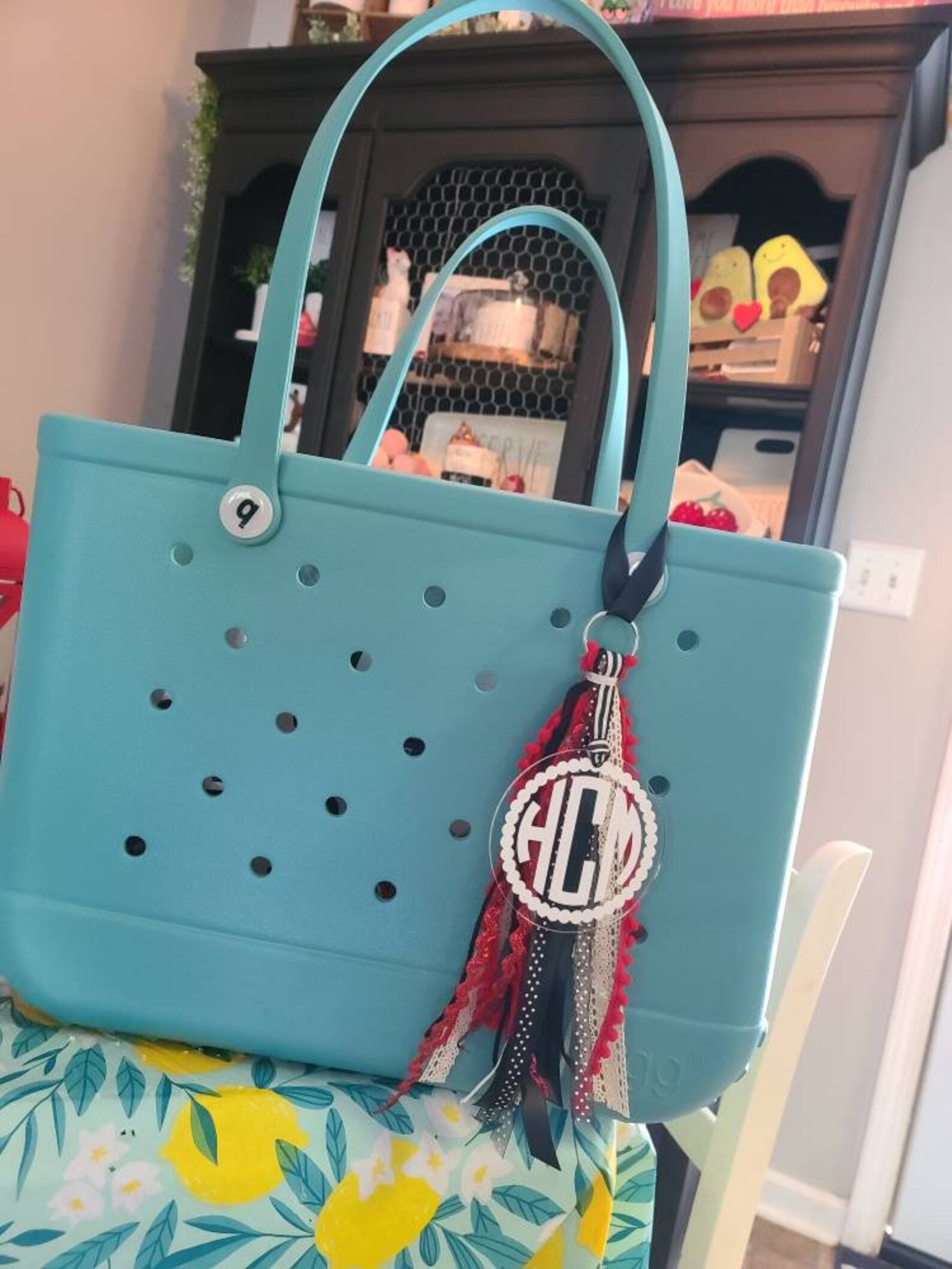 Bogg Bag Tassel/ Tag red Black and Polkadots Monogrammed | Etsy