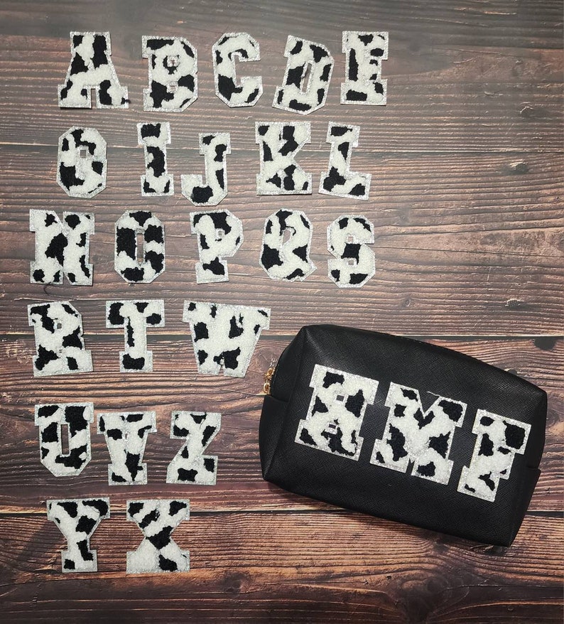 Cow Print Glitter Letter Patches Adhesive Letter Patch Fuzzy - Etsy
