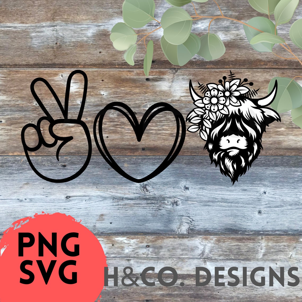 Cute Boho Peace Love Highland Cow PNG Highland Cow Love Peace - Etsy