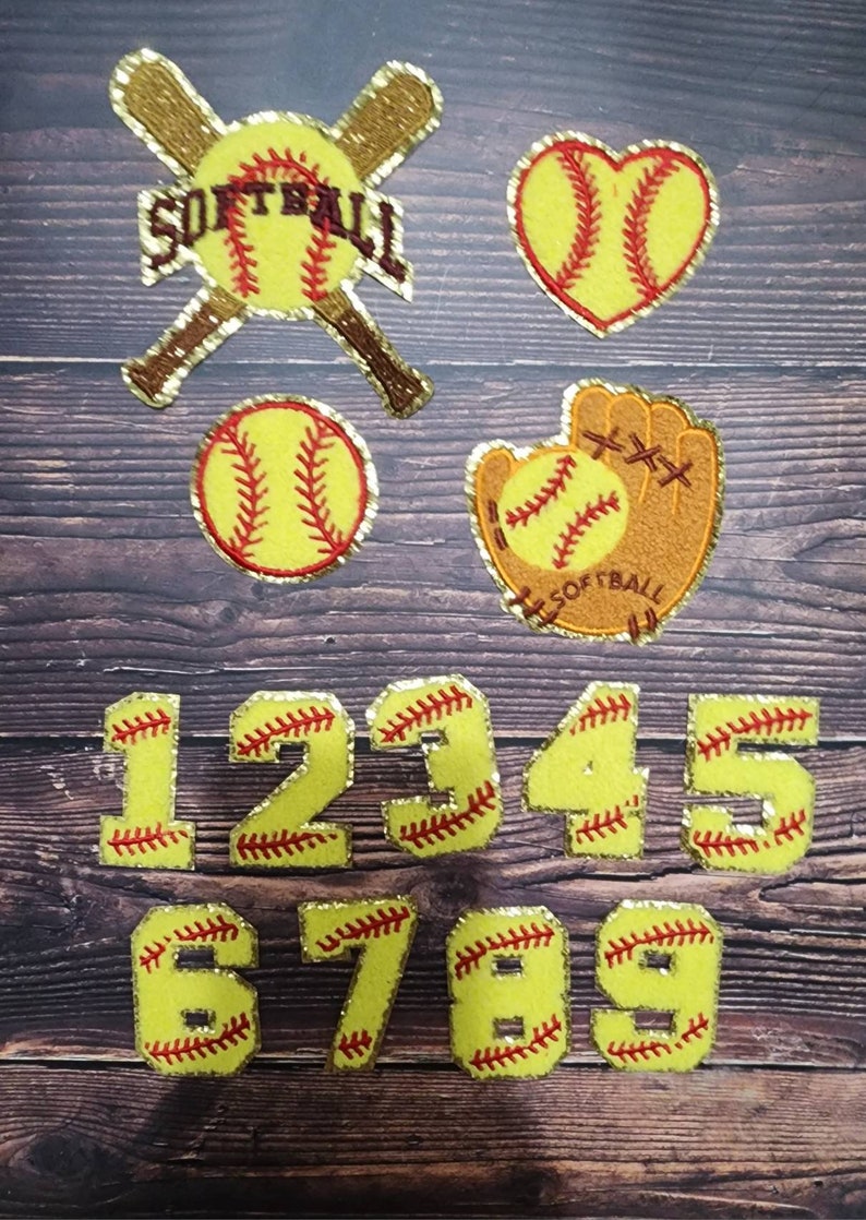 Softball Glitter Iron-on Chenille Letter & Number Patches: Fuzzy ...