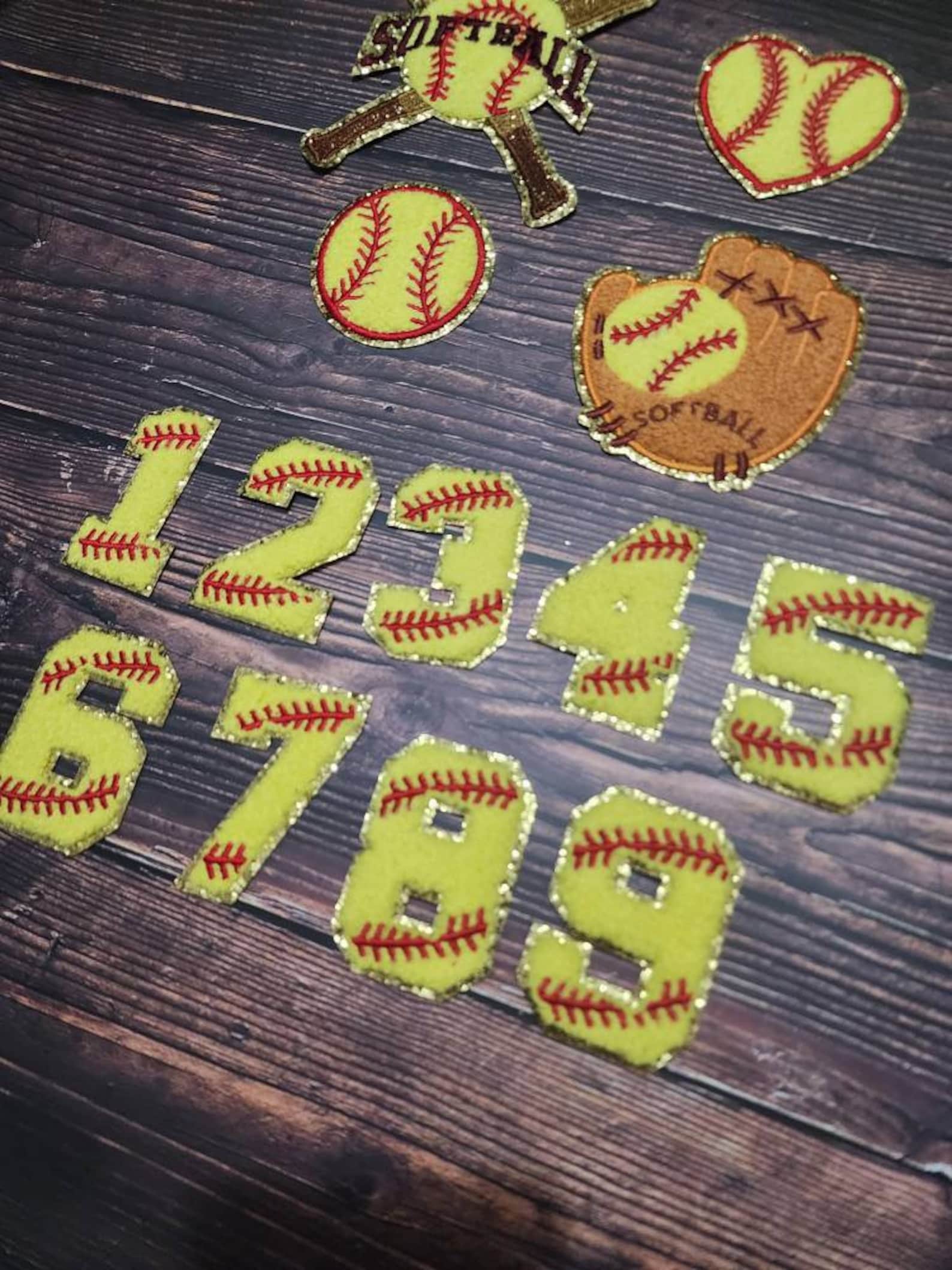 Softball Glitter Iron-on Chenille Letter & Number Patches: Fuzzy ...