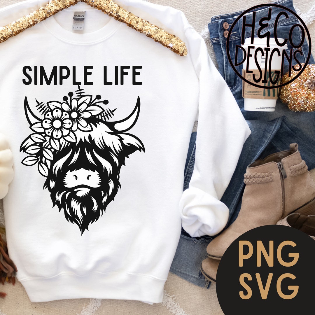 Cute Boho Simple Life Highland Cow PNG, Simple Life Svg, Highland Cow ...