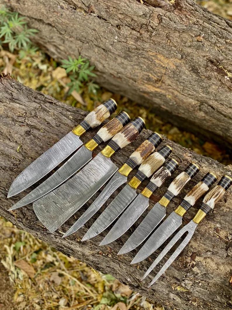 Hand Forged Damascus Steel 9pcs Chef Knife Set | Personalized Kitchen ...
