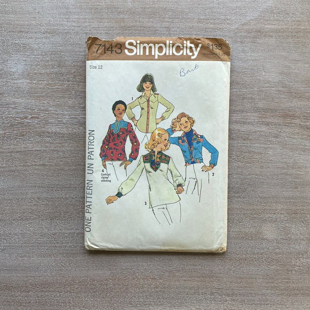 Simplicity 7143 - 70s Sewing Pattern for Misses Shirts, Button-up Short ...