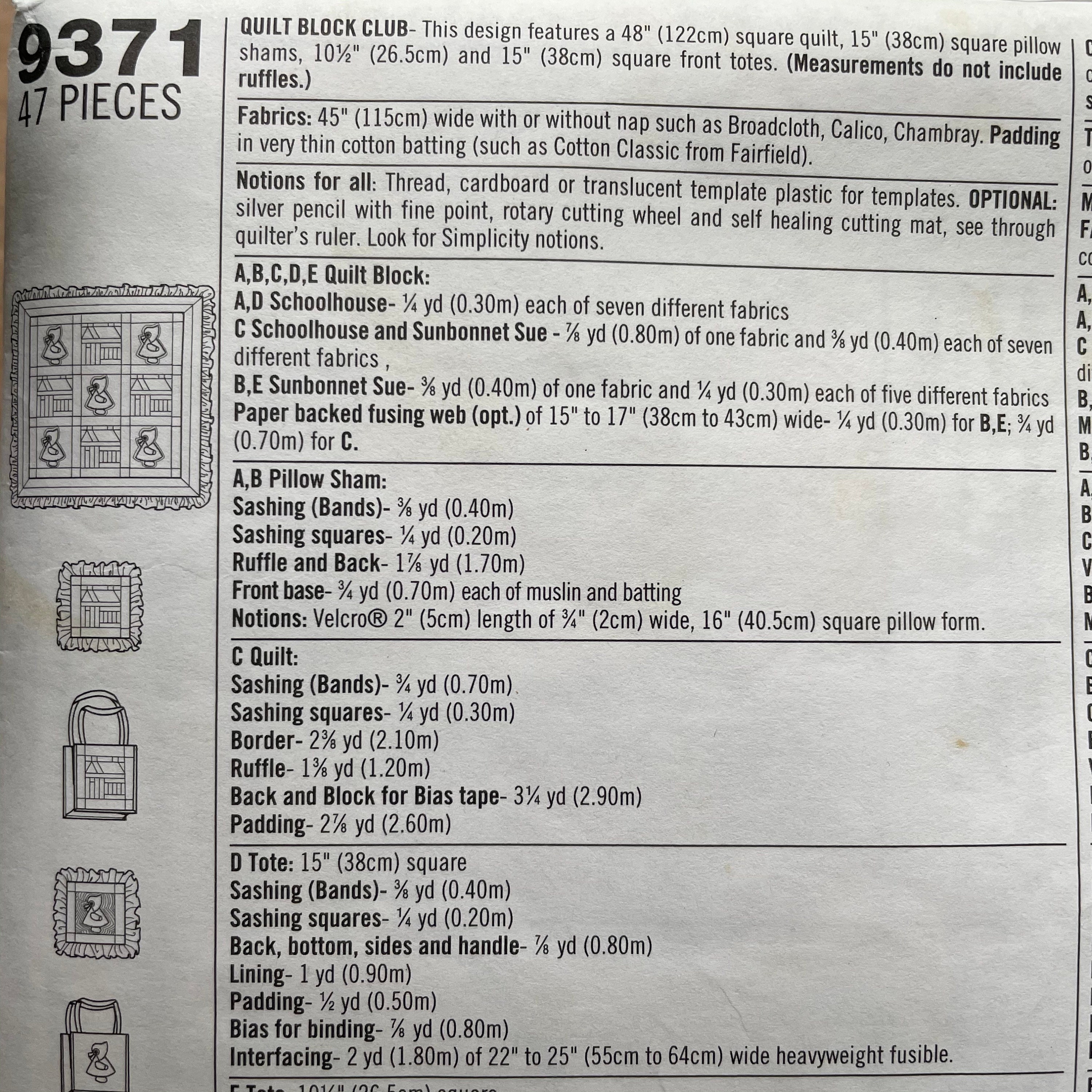 Simplicity Quilt Pattern 9371 - Sewing Pattern for Quilt Block ...