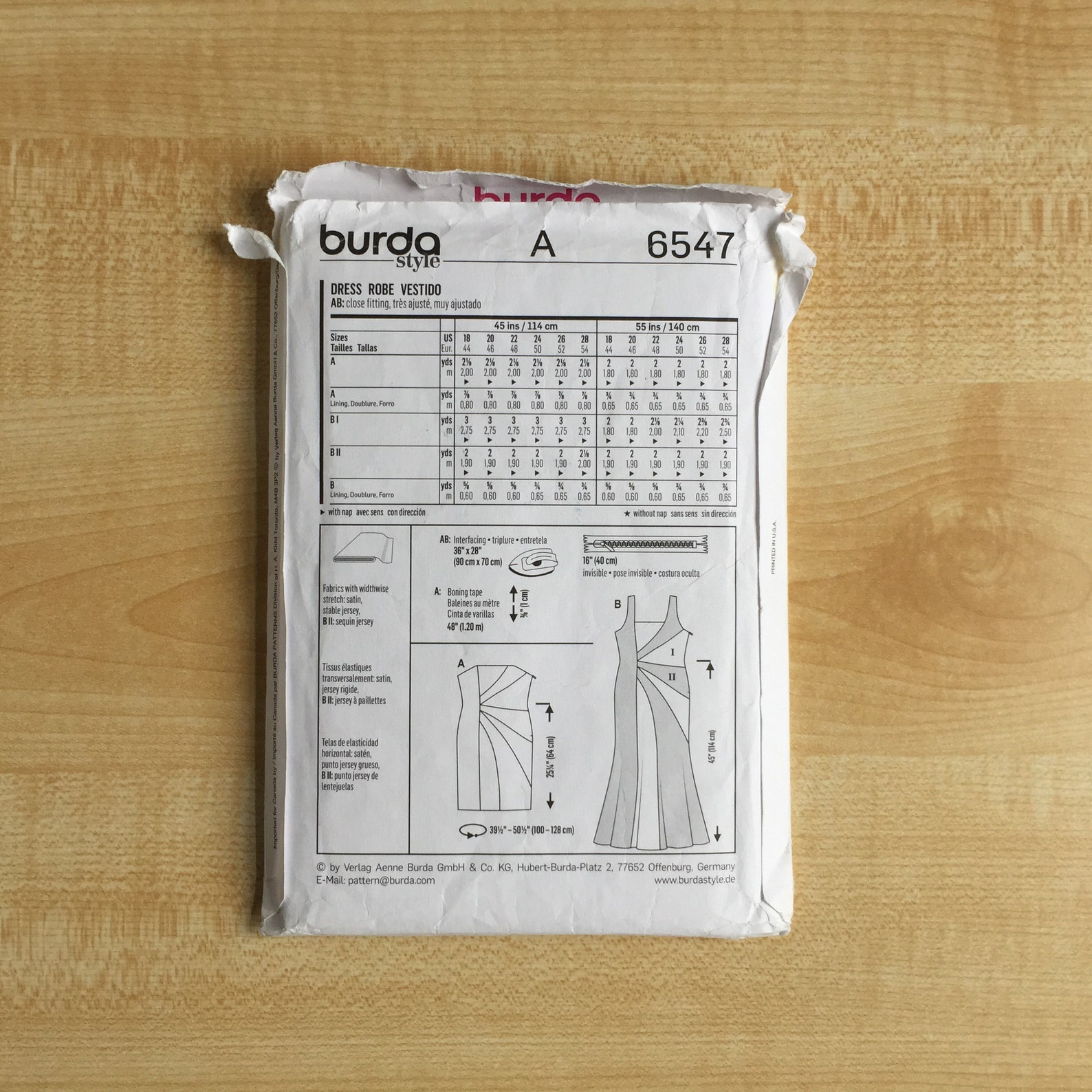 Burda Style 6547 Sewing Pattern for Close-fitted Dress, Lined, With ...