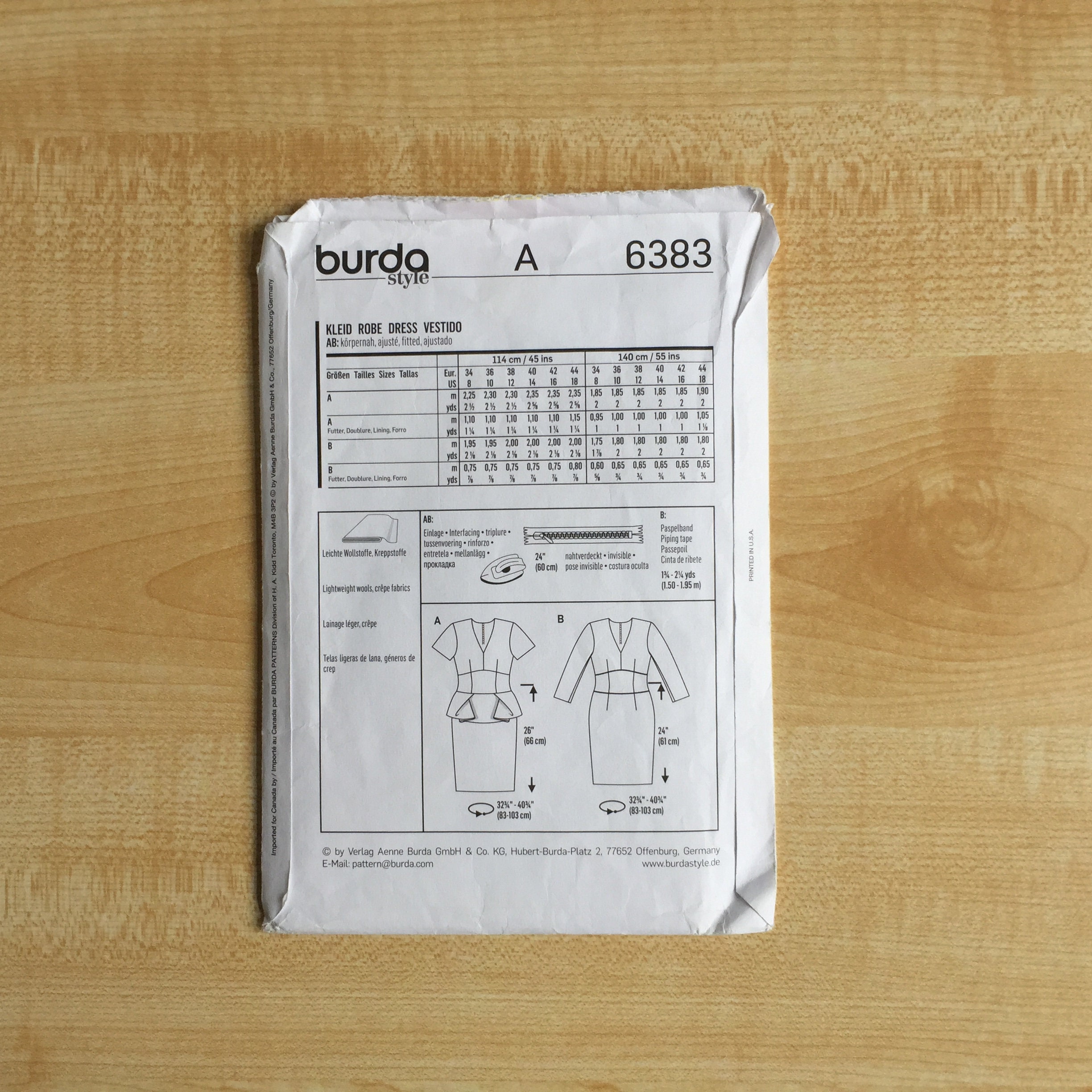 Burda Style Sewing Pattern 6383 Sewing Pattern for Dress With V ...