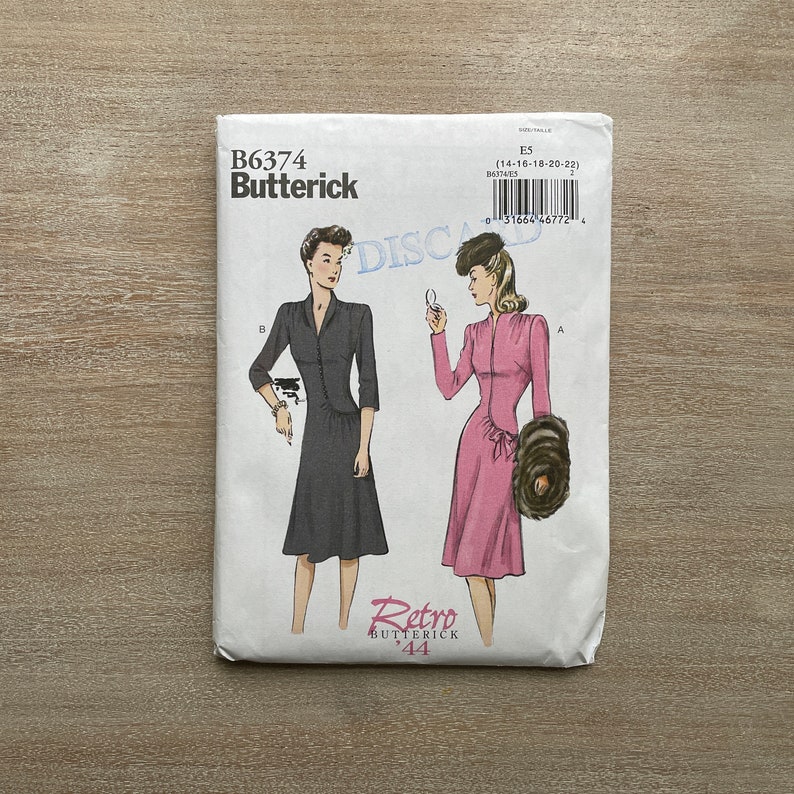 Butterick B6374 Retro Sewing Pattern for 1944 Style Dress Uncut, Sizes ...