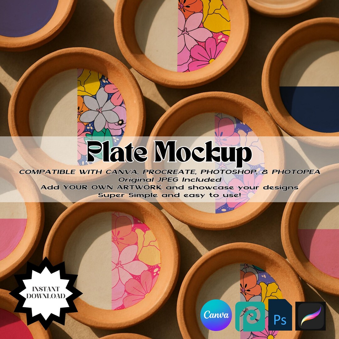 Pottery Plate Mockup Canva Photoshop Procreate Digital Download | Round ...