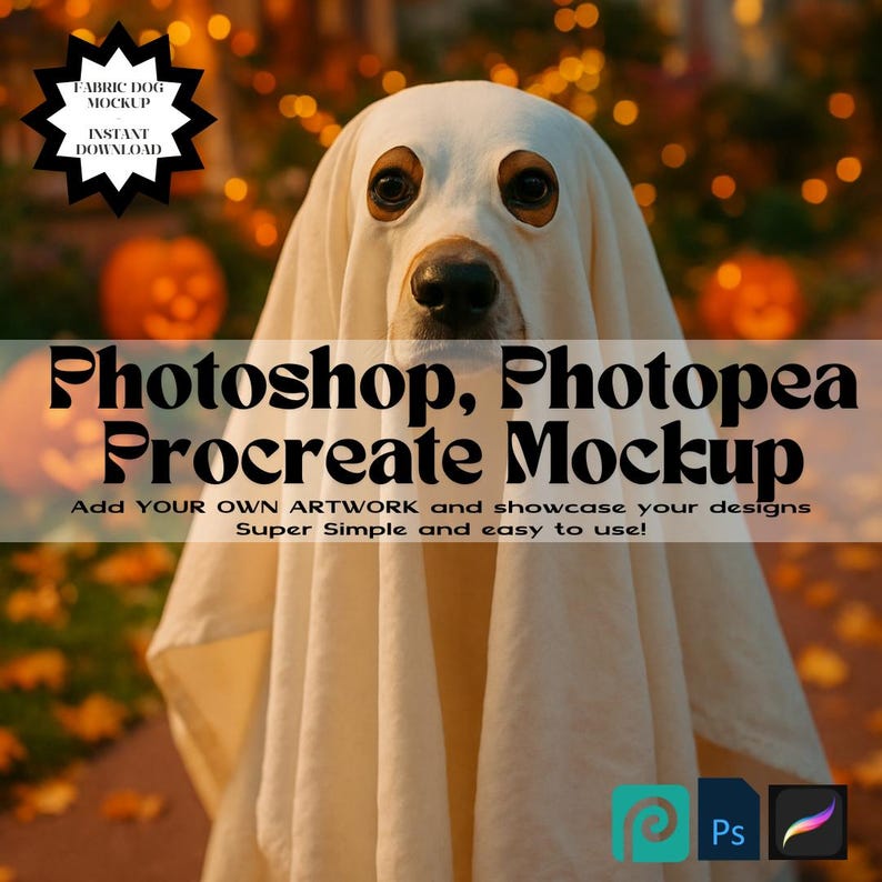 Halloween Dog Photoshop Procreate Mockup | Pet Ghost Costume | Editable ...