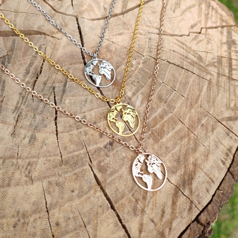 World Map Necklace Earth Necklace Map Necklace World Charm | Etsy