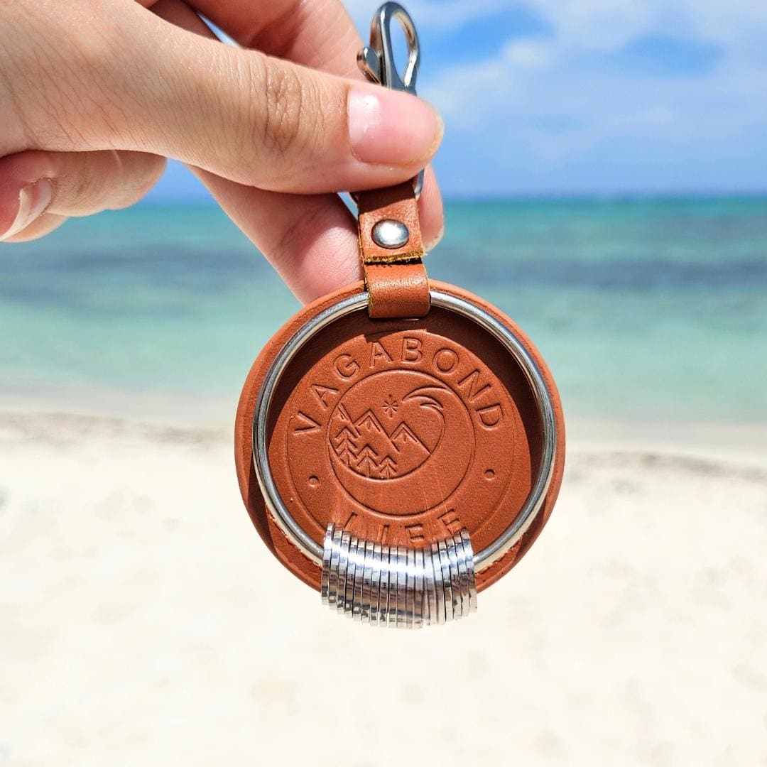 Travel Keychain, Brown Leather Travel Keyring, Country Name Tags ...