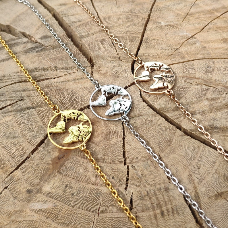 World Map Bracelet Earth Bracelet Wanderlust Jewelry Gift - Etsy